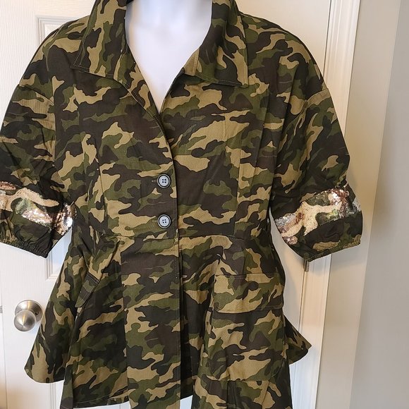Eien Apparel | Jackets & Coats | Plus Size Camo And Sequin Peplum ...